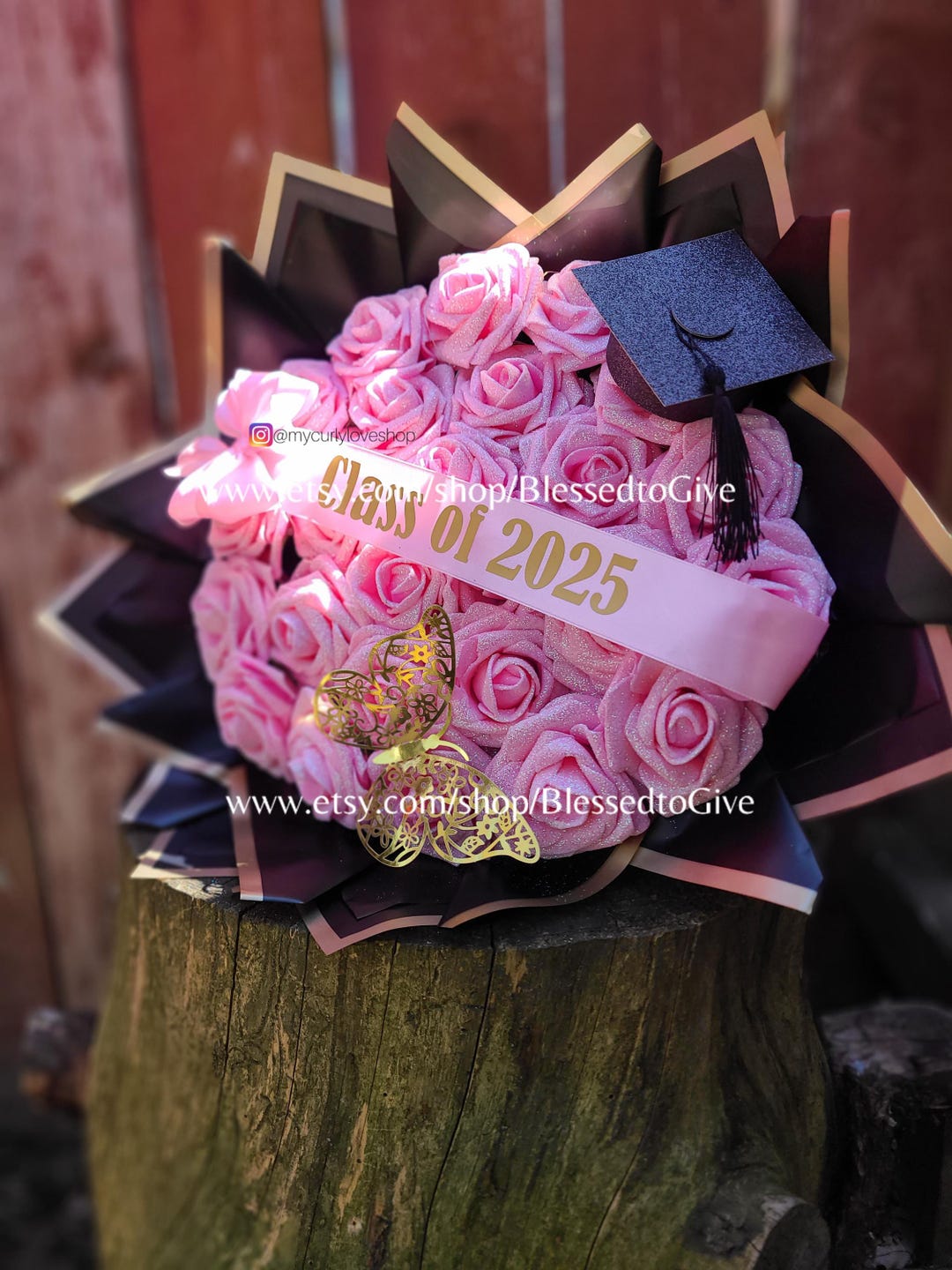 Graduation Roses Bouquet Glitter Flowers Class of 2025 Congratulations ...