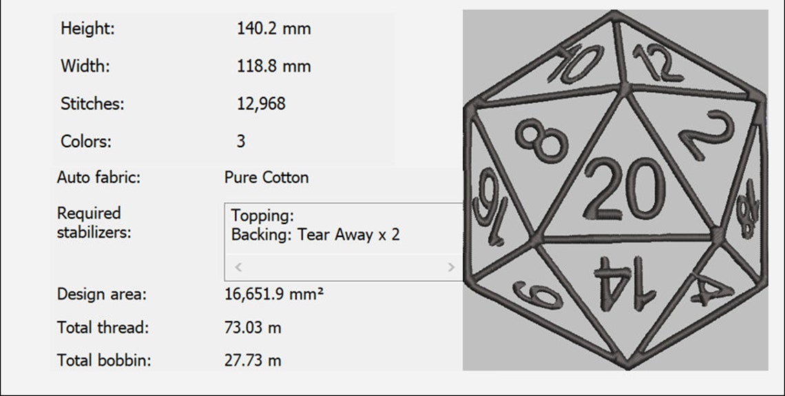 Machine Embroidery Design Applique D20 Dnd 20 Dice - Etsy