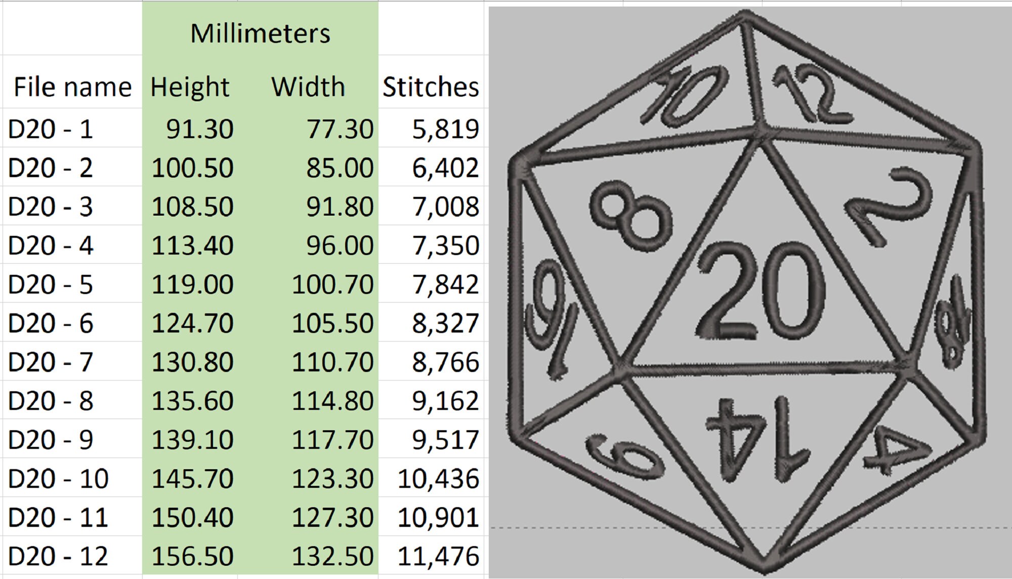 D20 Various Sizes Applique - Etsy