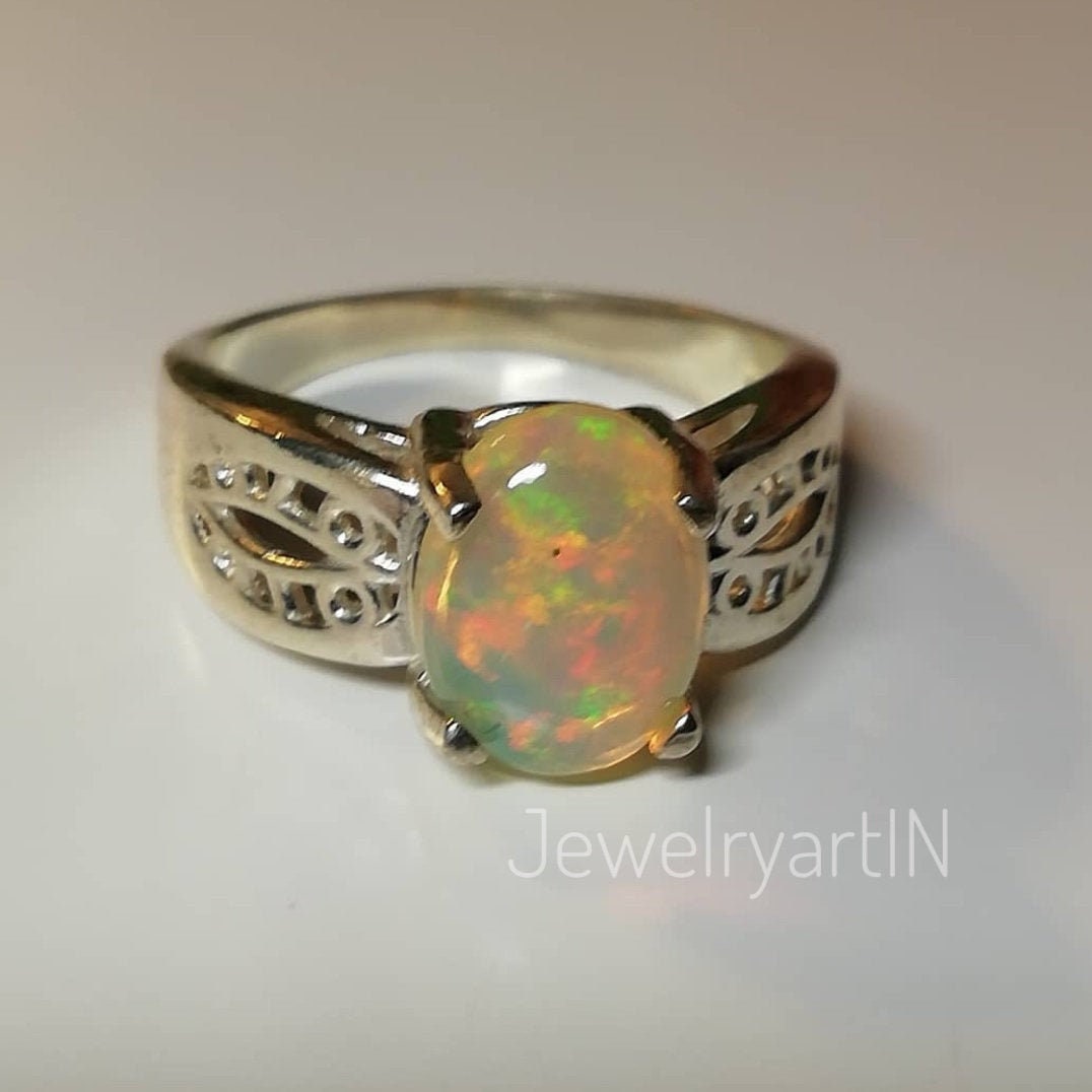 Fire Opal Men Ring, in 925 Sterling Silver, AAA Quality Oval Opal ...
