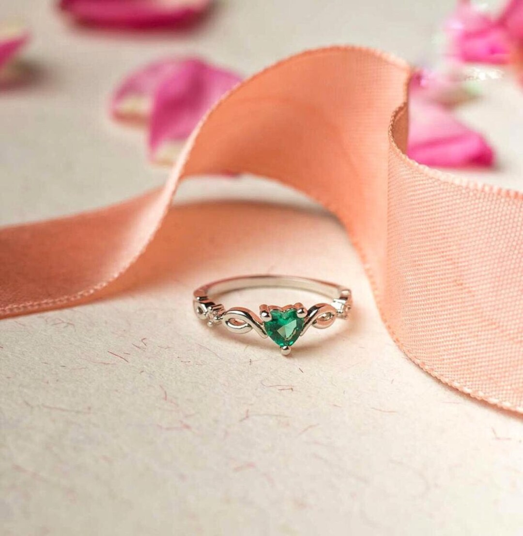 Emerald Heart Ring,925 Sterling Silver Ring,lab Created Emerald, Green ...