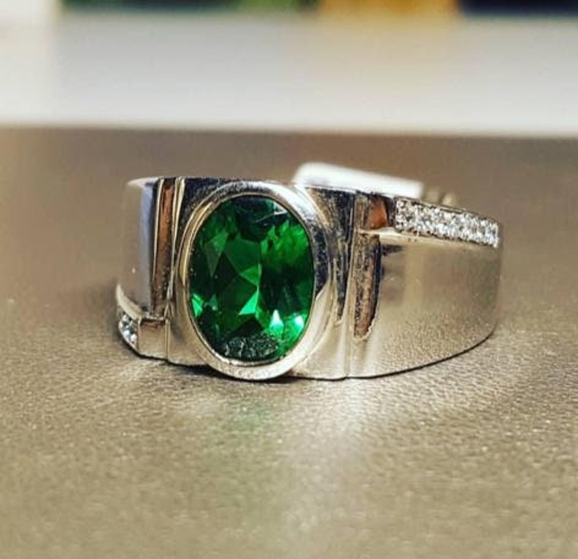 Lab Created Emerald Mens Ring 925 Sterling Silver Ring, Green Gemstone ...