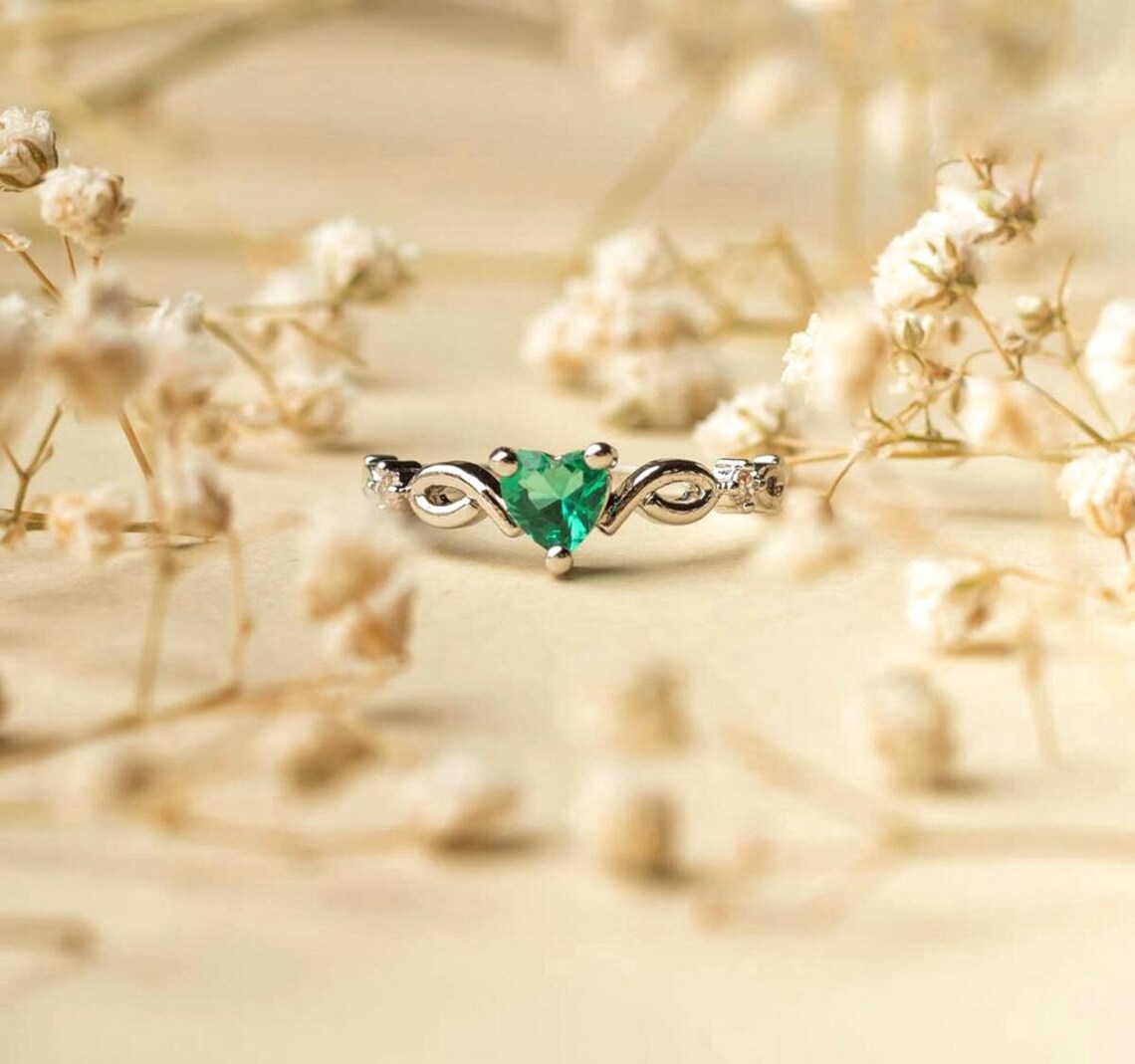 Emerald Heart Ring,925 Sterling Silver Ring,lab Created Emerald, Green ...