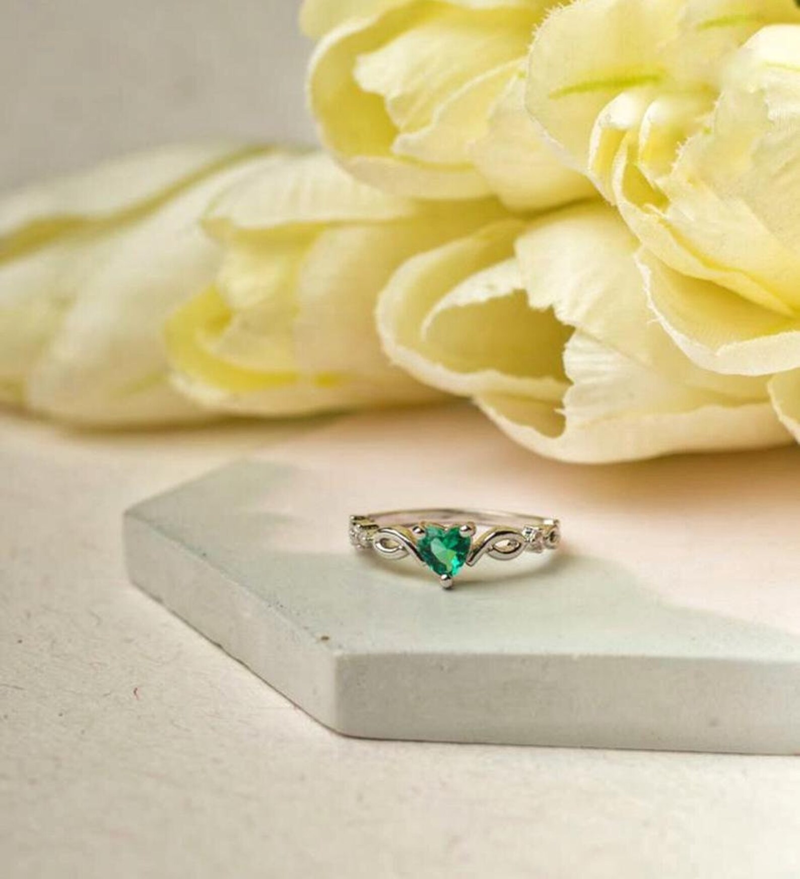 Emerald Heart Ring,925 Sterling Silver Ring,lab Created Emerald, Green ...