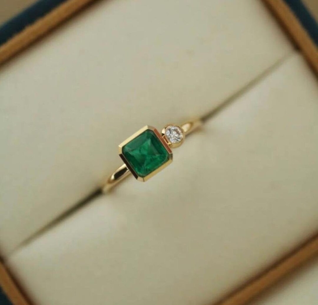 Octagon Shape Emerald Ring, Modern Ring,925 Sterling Silver, Birthstone ...