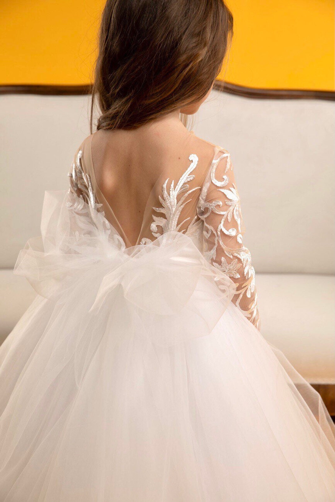 Tulle Flower Girl Dress, Tulle Girl Dress, Lace Flower Dress With Train ...