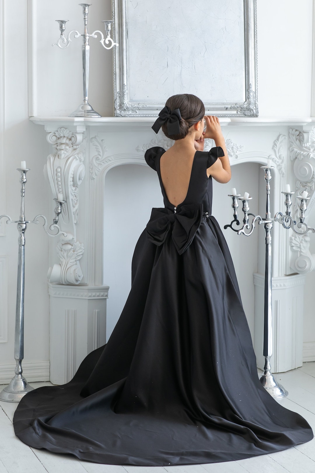 Black Flower Dress, Flower Girl Dress Train, Girl Ball Gown, Baby ...