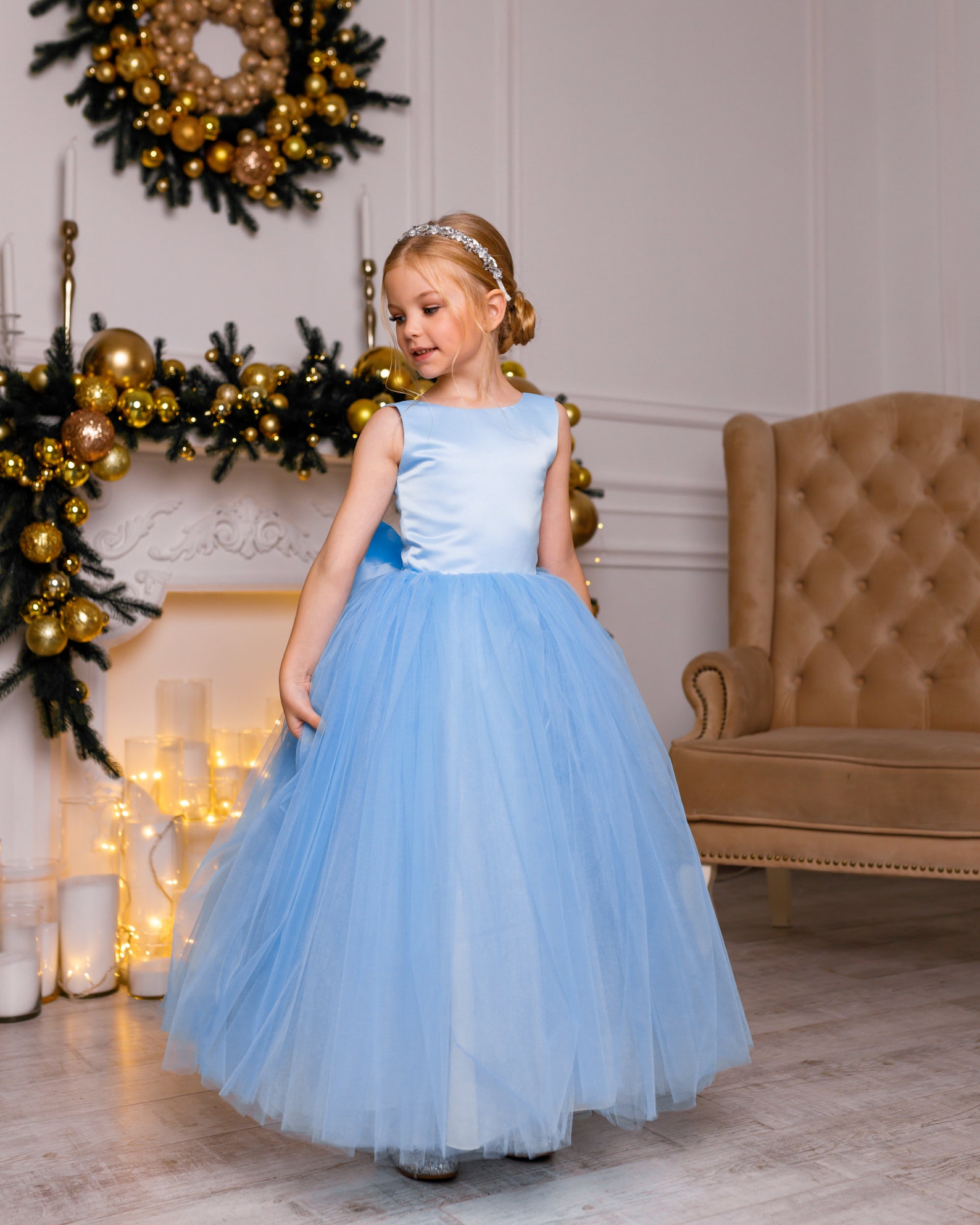 Flower Girl Dress Dusty Blue, Flower Girl Dress Satin Girl Dress Tulle ...