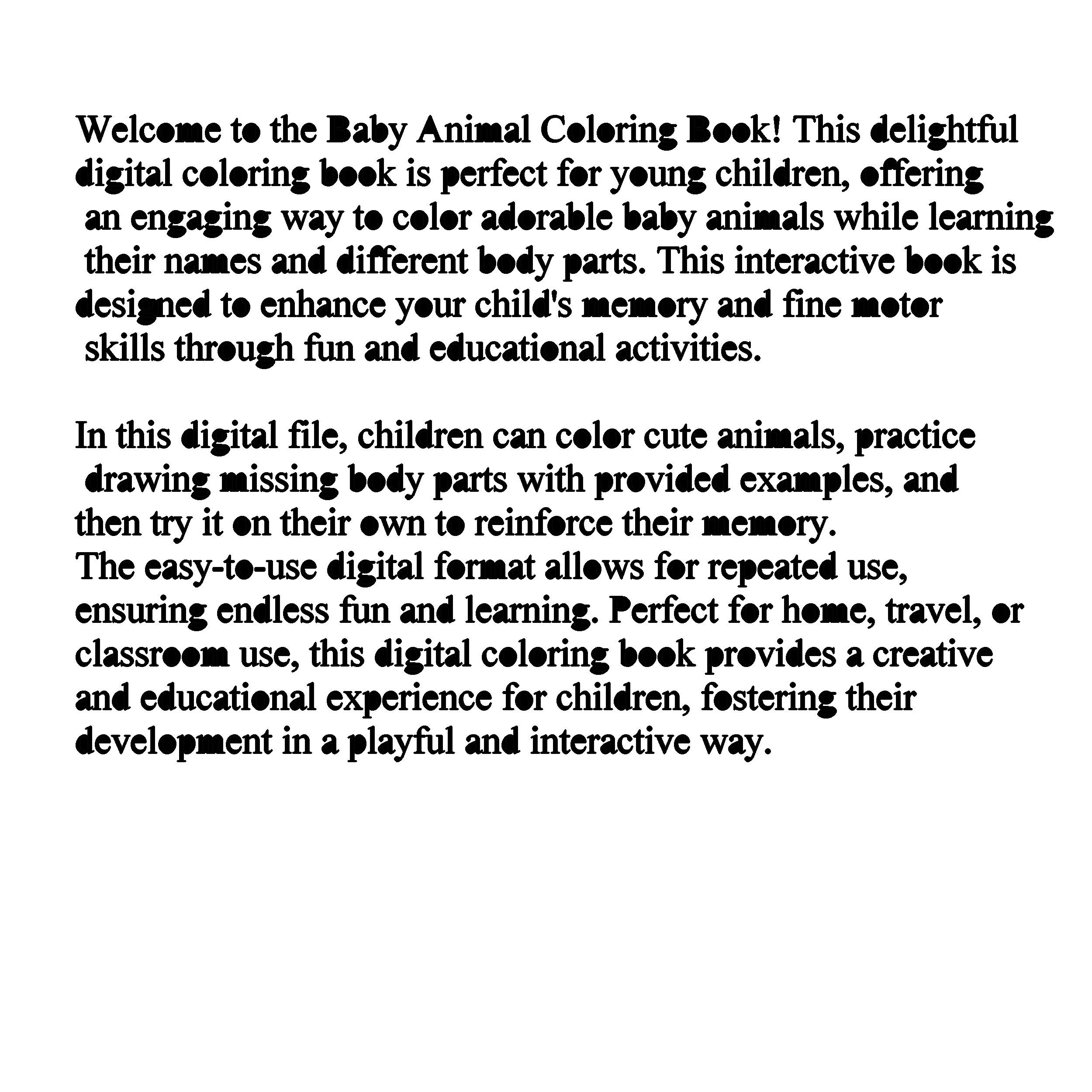 Printable Baby Animal Coloring Book, Fine Motor for Children, Draw and ...