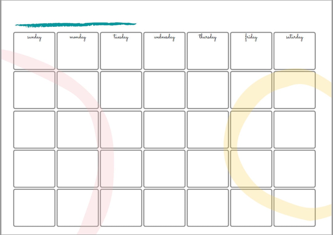 Printable Blank Monthly Calendar - Etsy