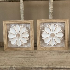 Carved Rustic Whitewash Wood Flower in Box Frame / Farmhouse Wall Art ...
