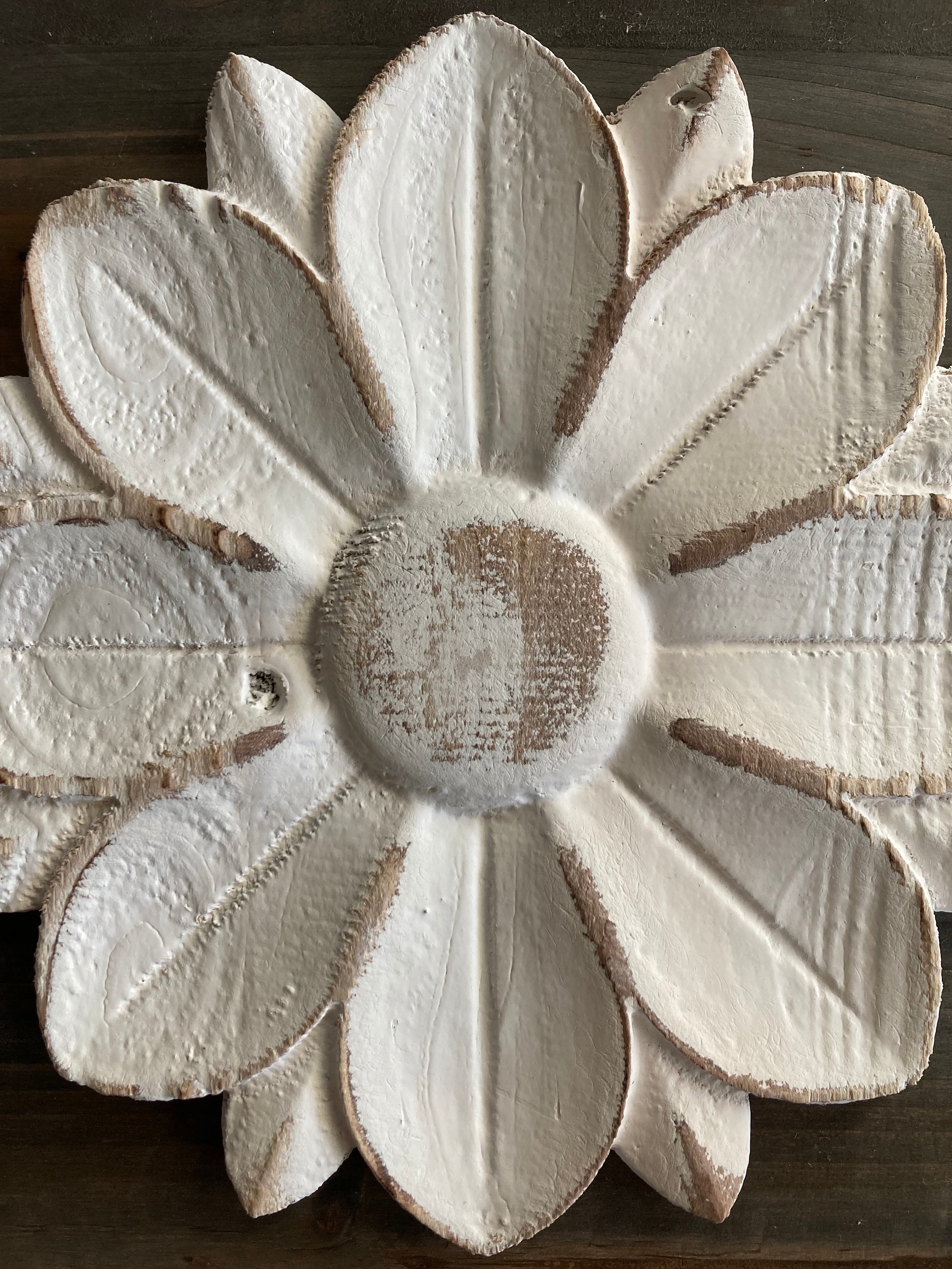 Whitewash Carved Wood Flower Wall Art: Rustic Gray Pallet Decor - Etsy