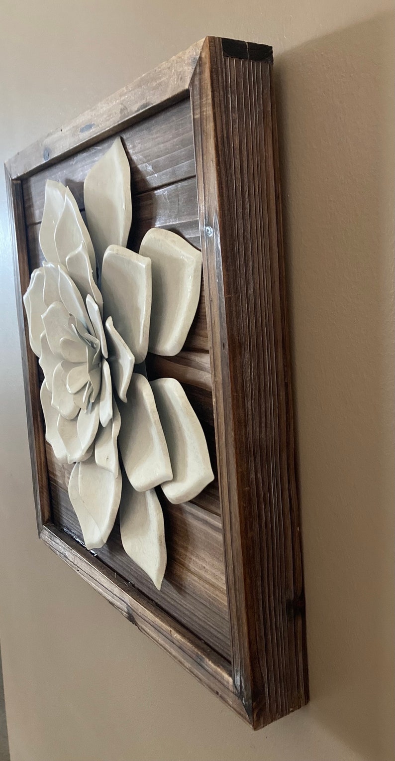Handmade Ivory Metal Flower Wall Art: Rustic Wood Box Frame - Etsy