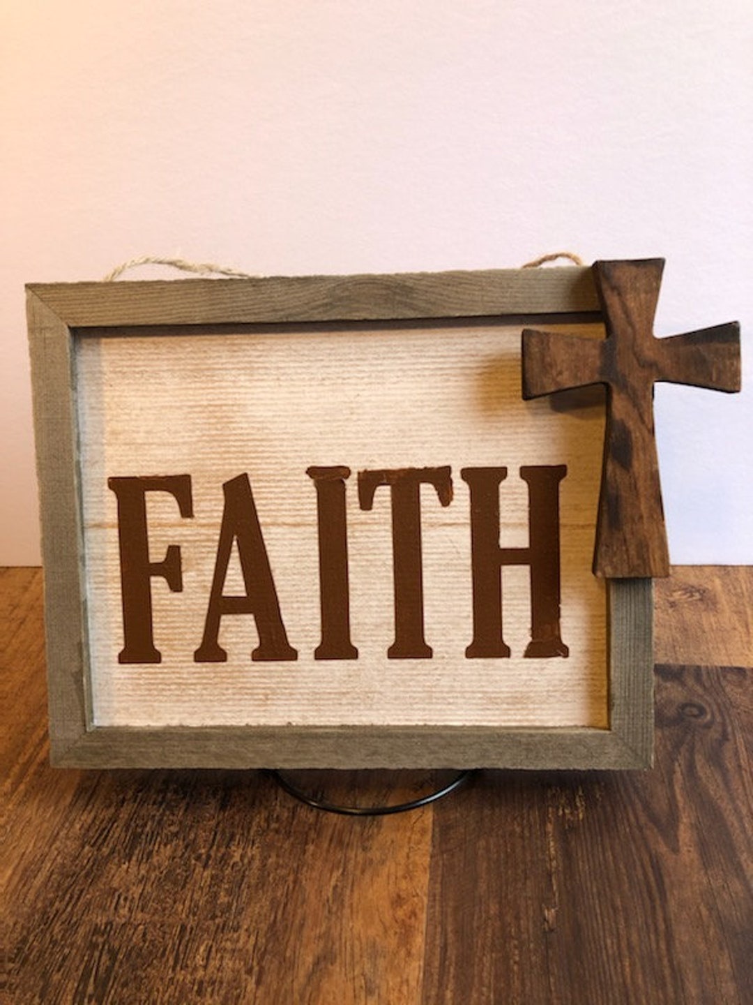 Christian Wall Art Rustic Wood faith, Sign. Light Brown Frame With ...