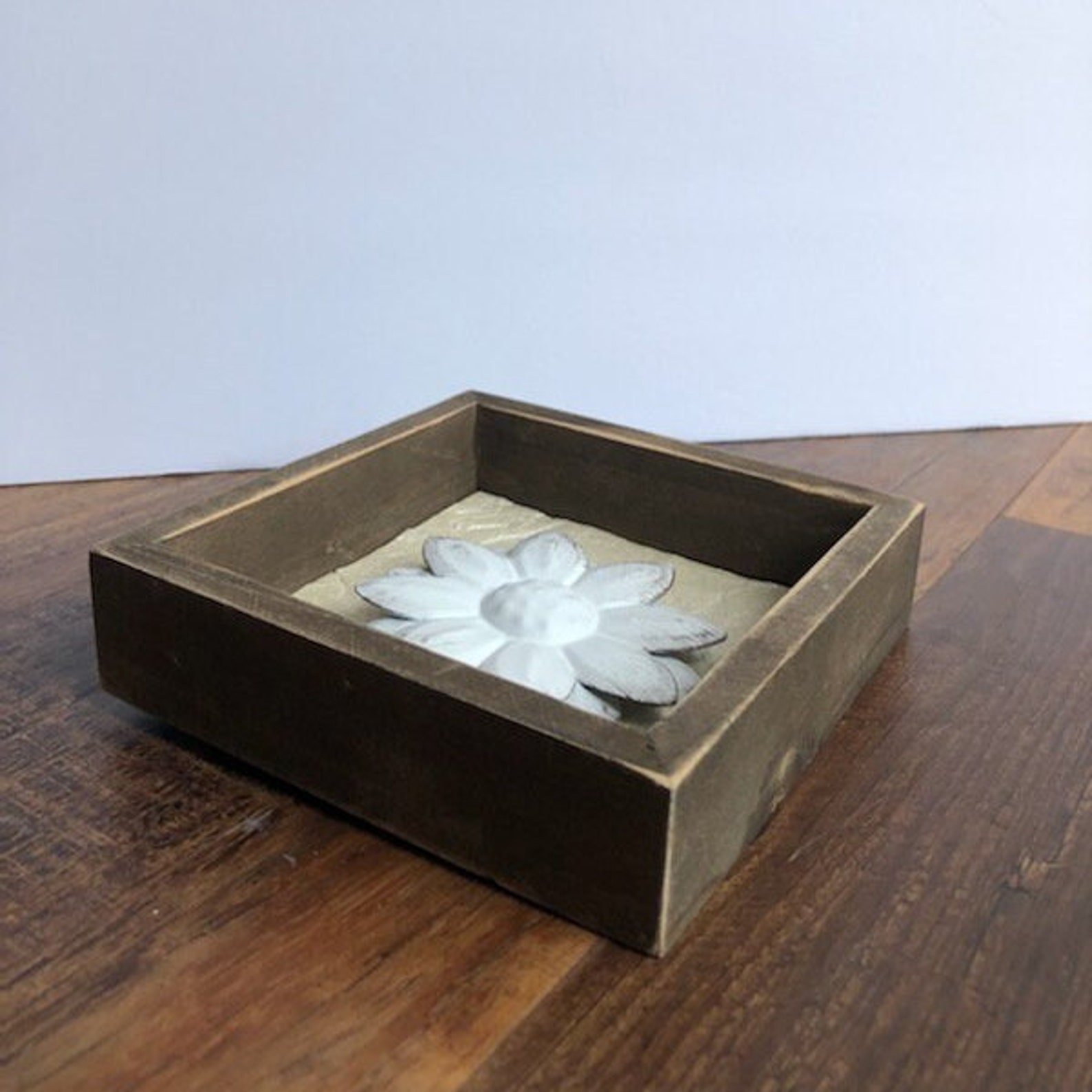 Small Trio of Metal Flowers in Rustic Box Frames / White and - Etsy