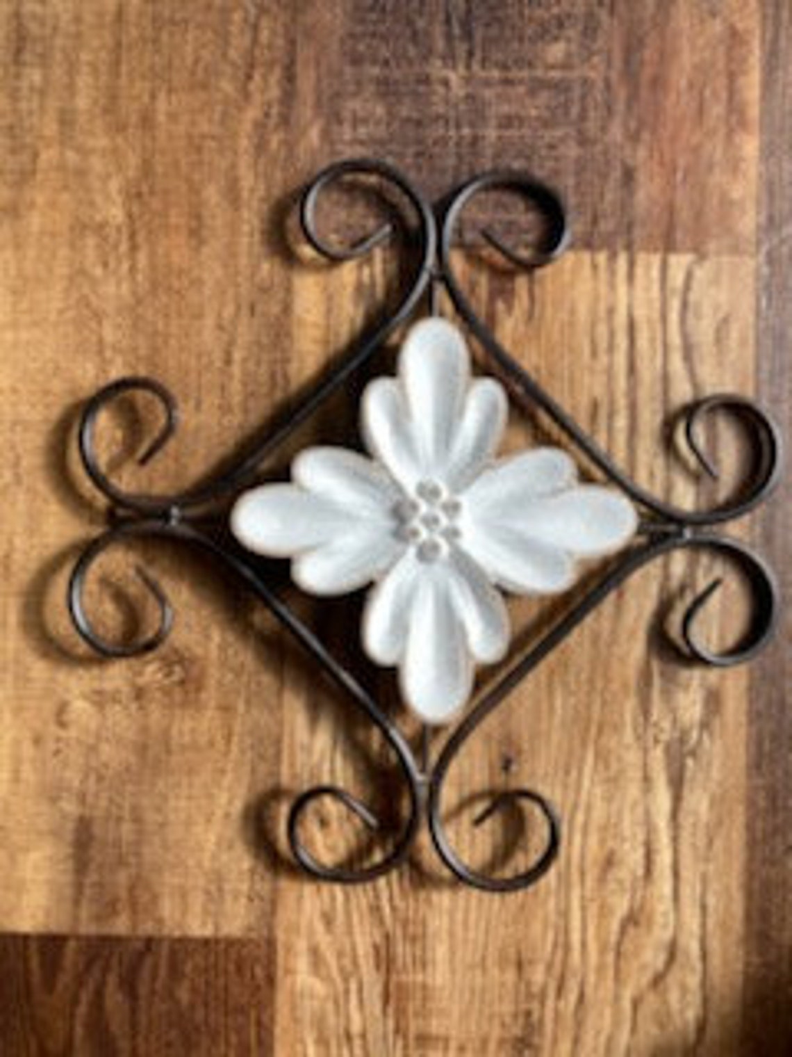 Rustic Whitewash Flower Wall Art Mounted on a Black Metal - Etsy