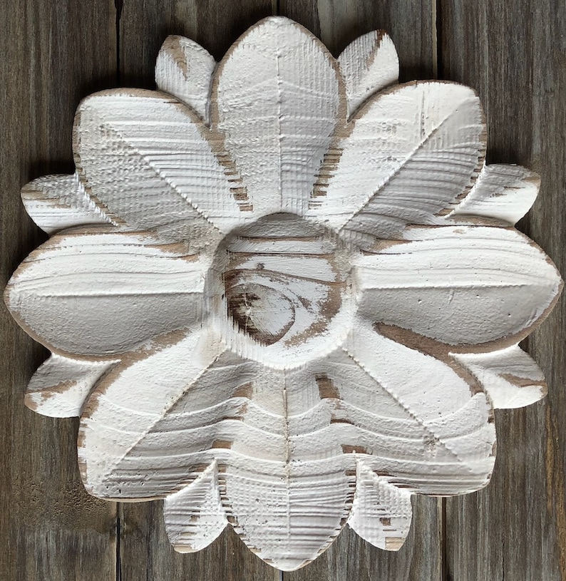 Carved Rustic Whitewash Wood Flower on Stained Wood Pallet Wall Art ...