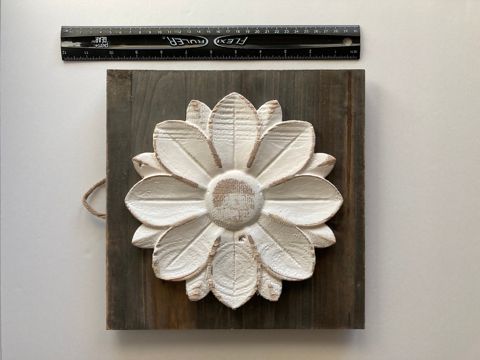 Whitewash Carved Wood Flower Wall Art: Rustic Gray Pallet Decor - Etsy