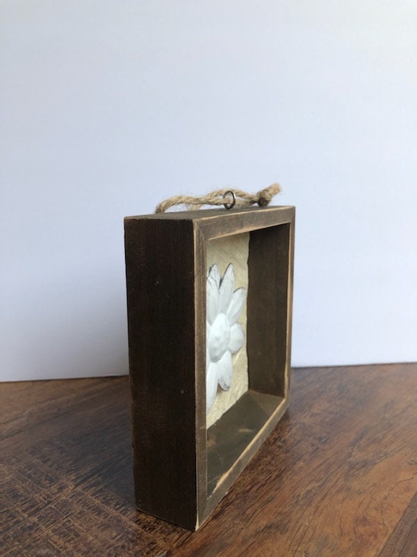 Small Trio of Metal Flowers in Rustic Box Frames / White and - Etsy