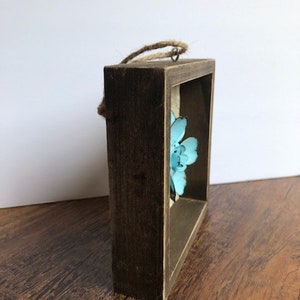 Small Trio of Metal Flowers in Rustic Box Frames / White and Turquoise ...