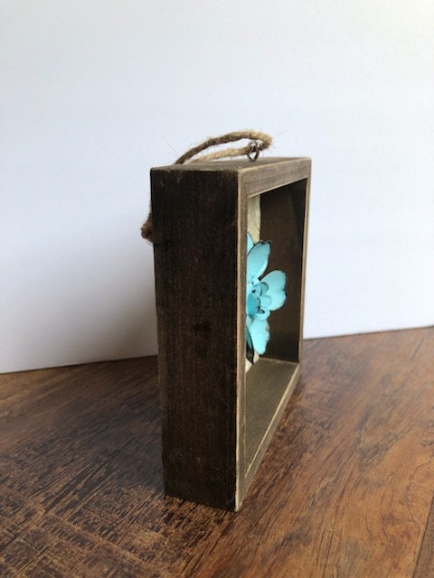 Small Trio of Metal Flowers in Rustic Box Frames / White and - Etsy
