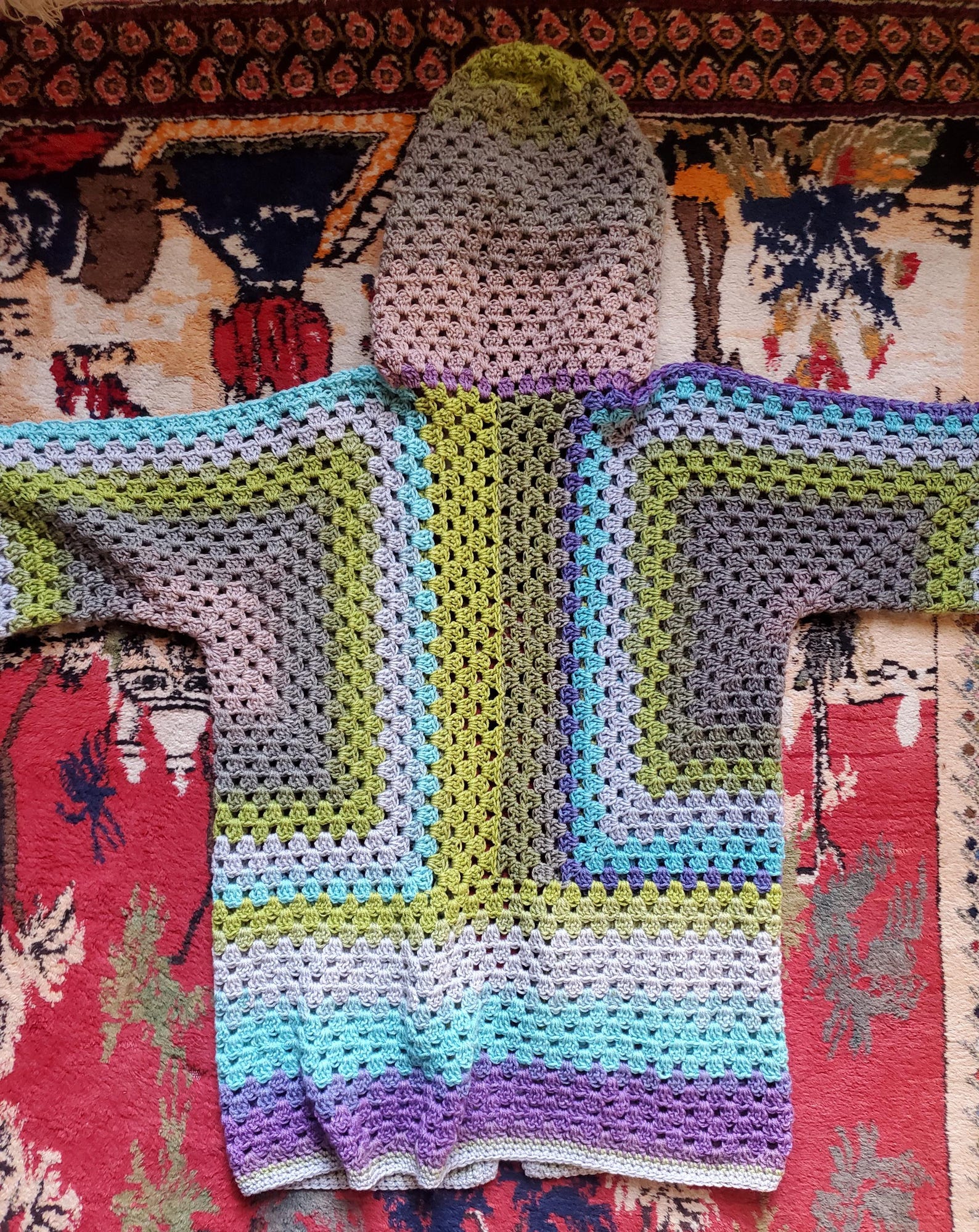Ghidorah Crochet Granny Hex Hooded Cardigan - Etsy