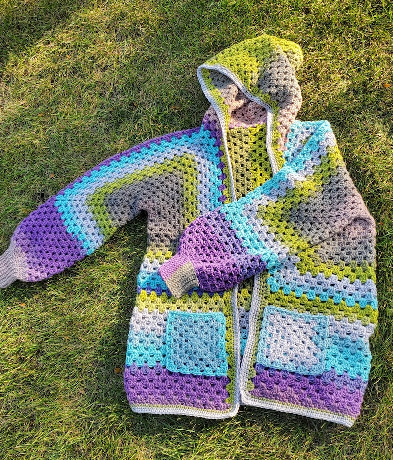 Ghidorah Crochet Granny Hex Hooded Cardigan - Etsy