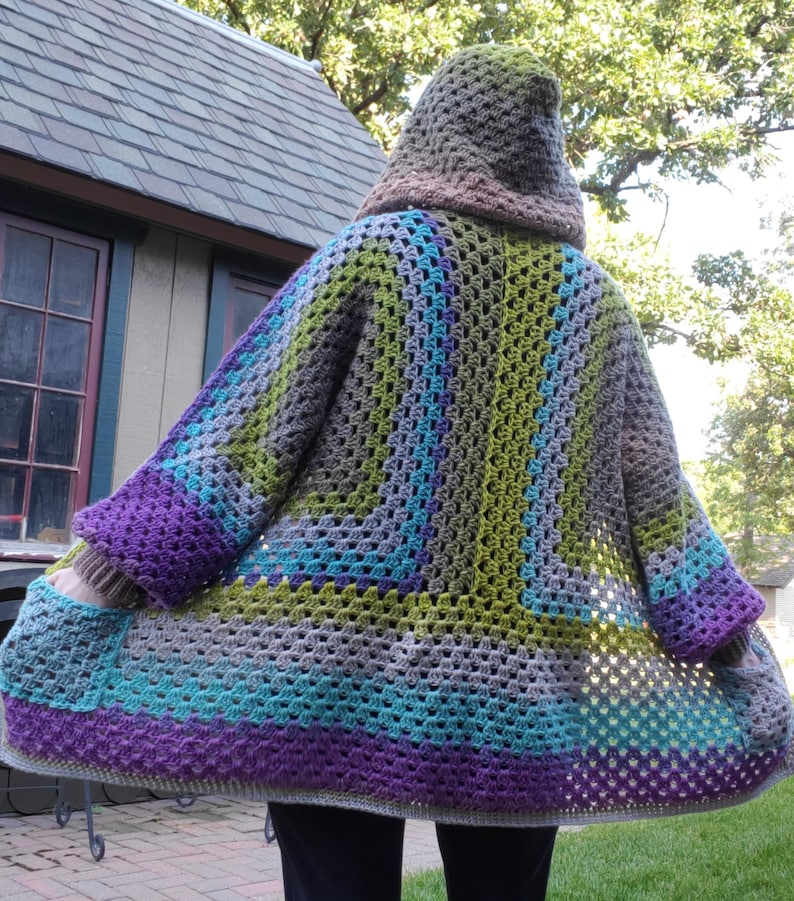 Ghidorah Crochet Granny Hex Hooded Cardigan - Etsy