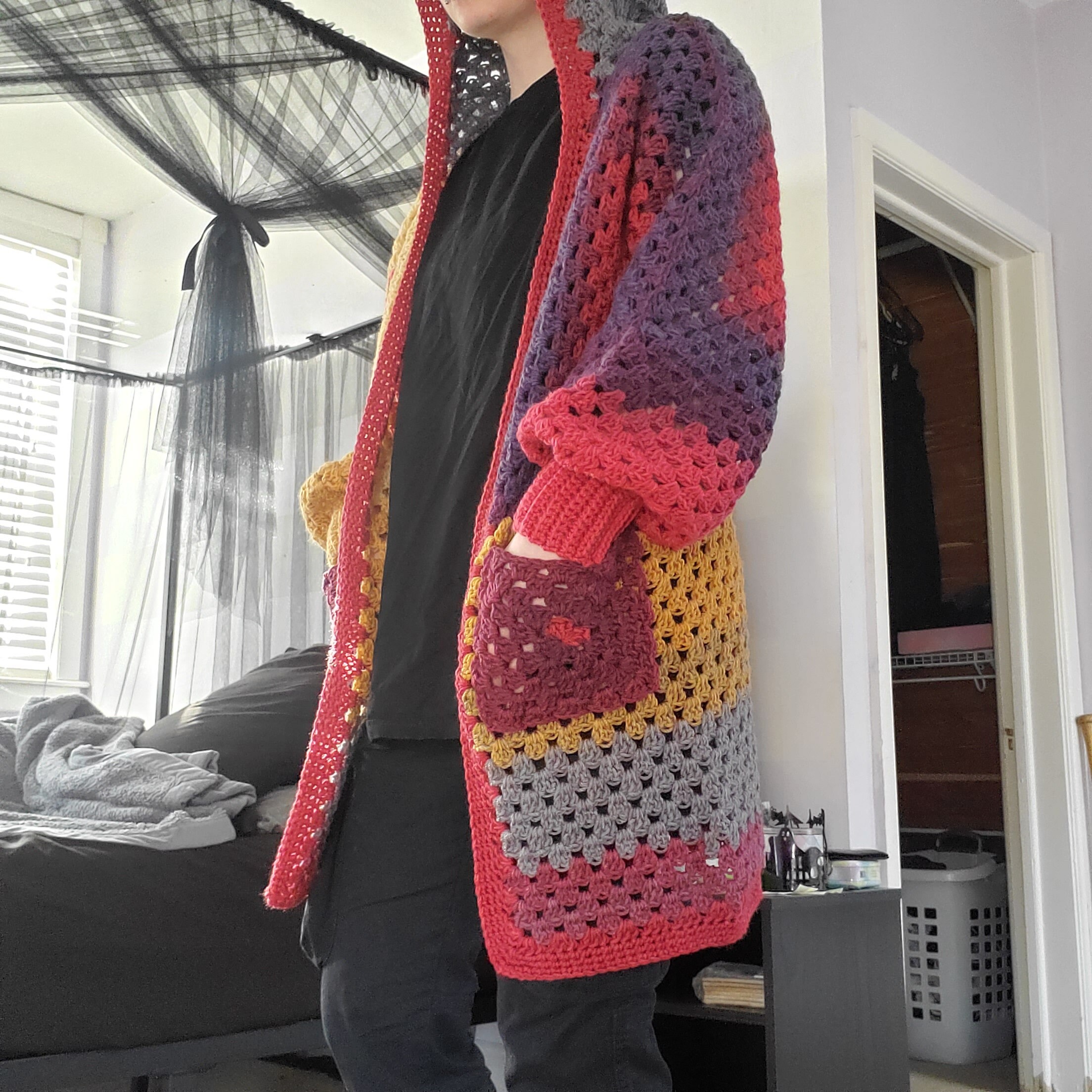 Satyrs Crochet Granny Hex Hooded Cardigan - Etsy