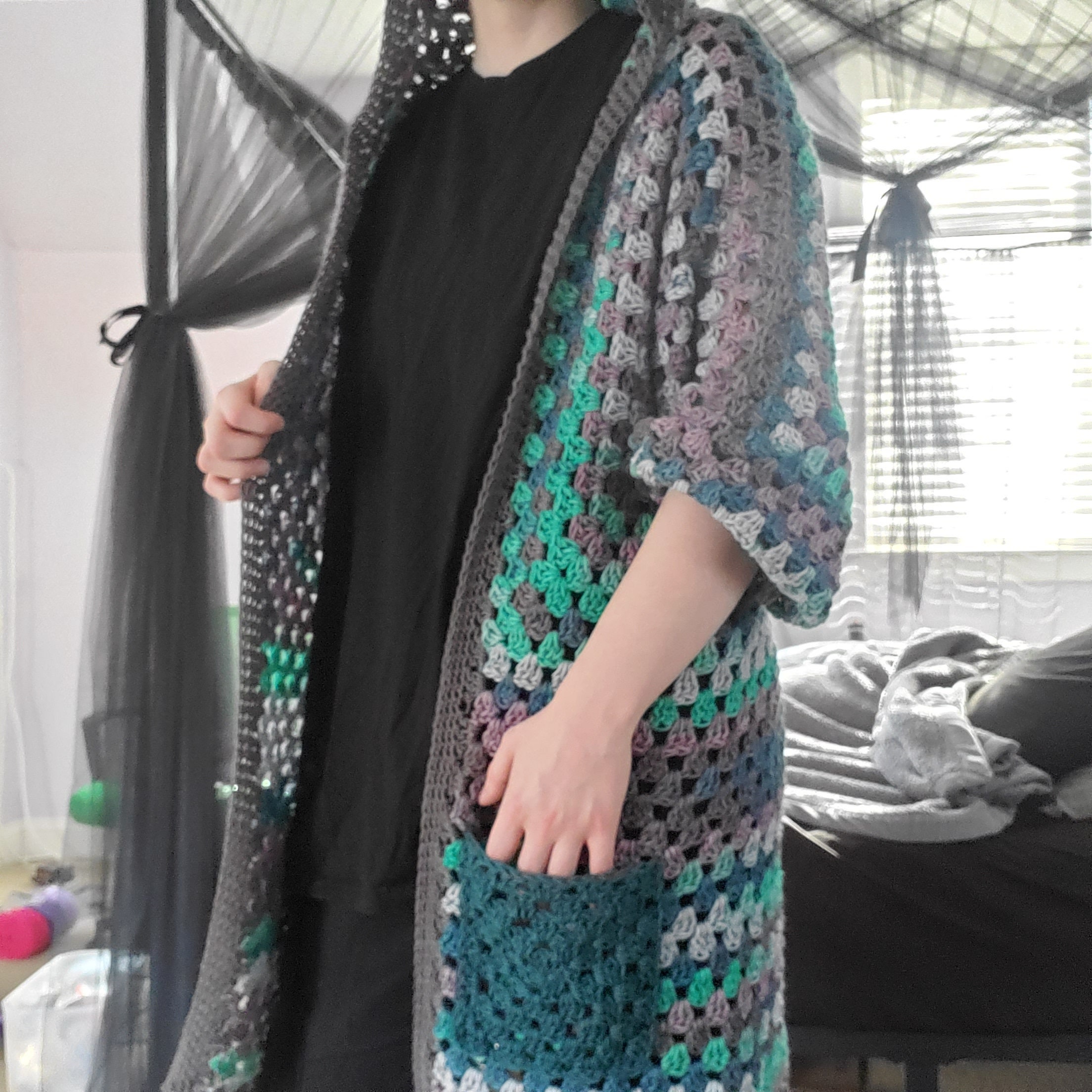 Mist Crochet Granny Hex Hooded Cardigan - Etsy