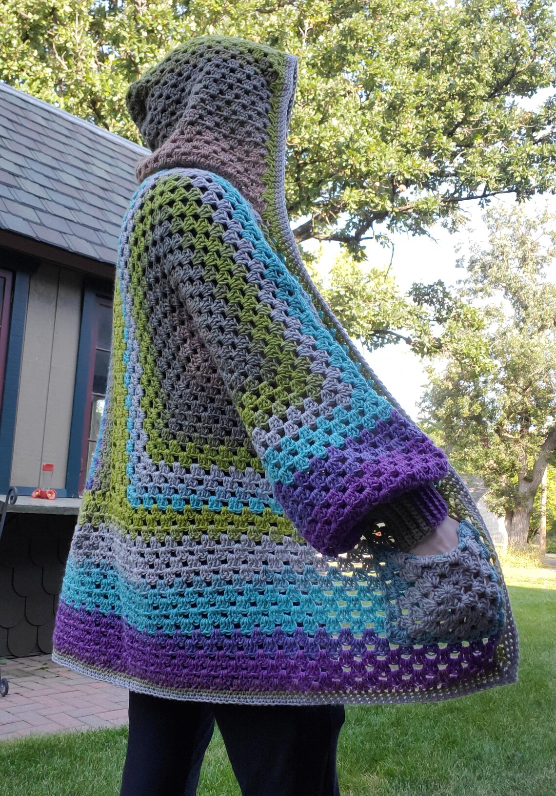 Ghidorah Crochet Granny Hex Hooded Cardigan - Etsy
