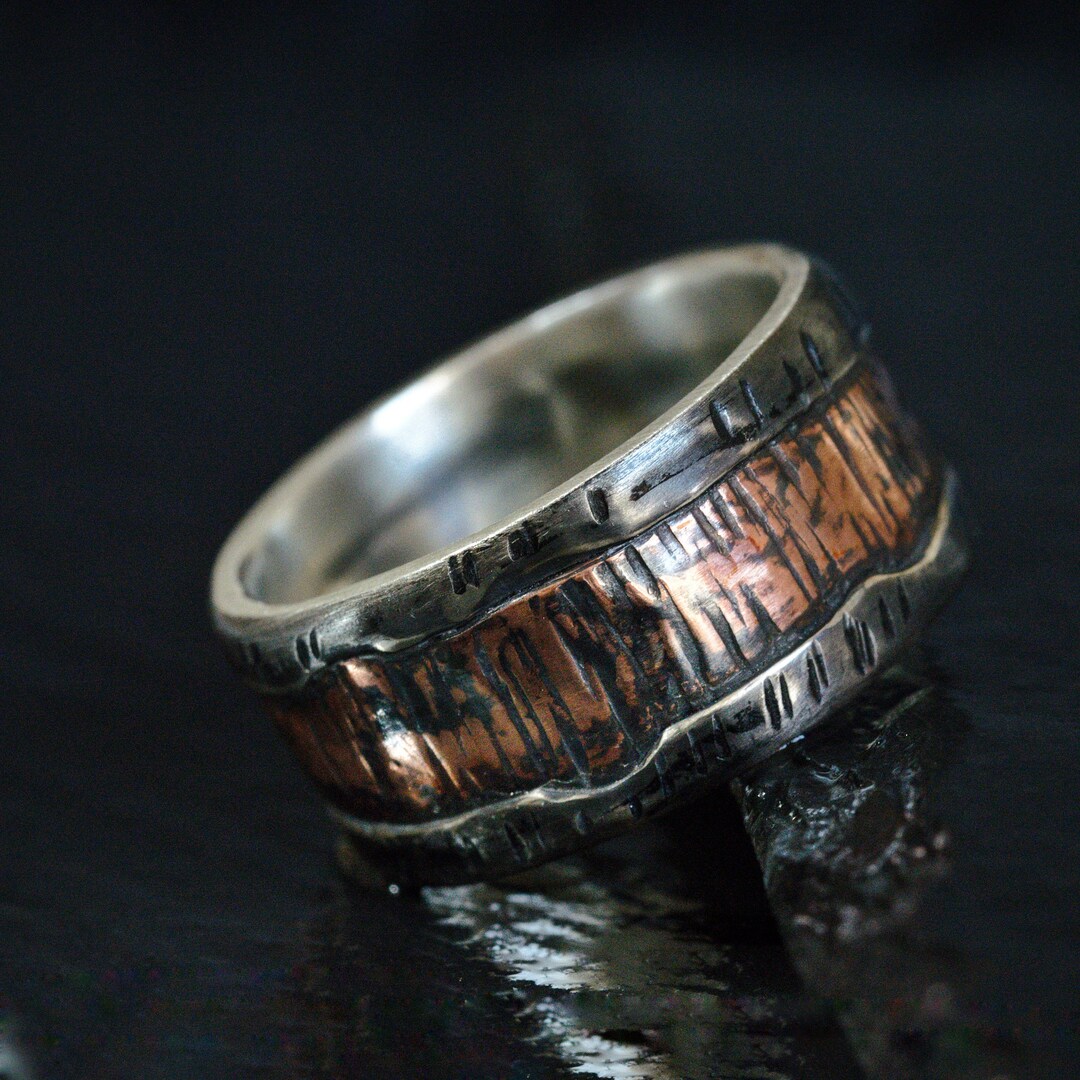 Men's Wedding Band, Rustic Wedding Band, Wedding Ring Silver and Copper ...