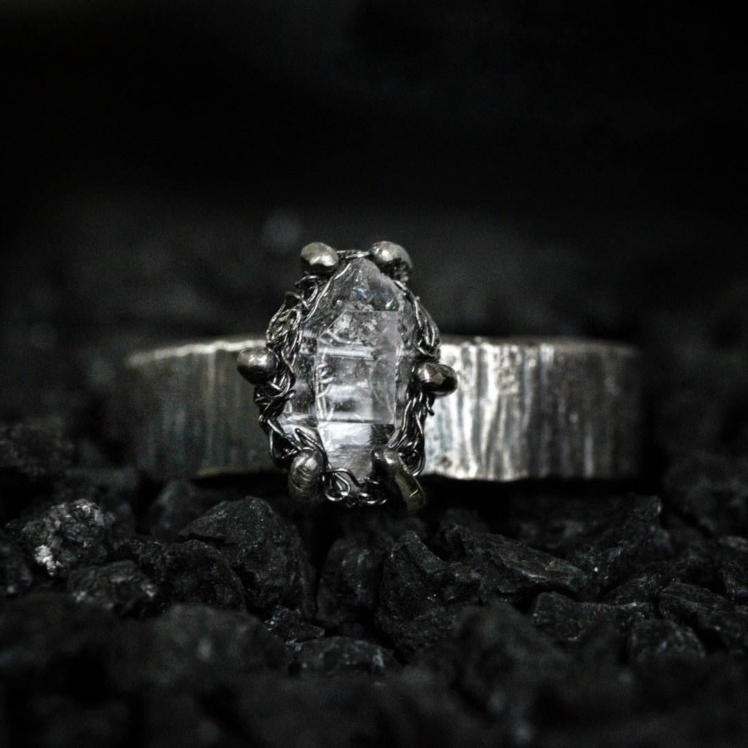 Raw Engagement Ring, Rustic Engagement Ring, Herkimer Sterling Silver ...