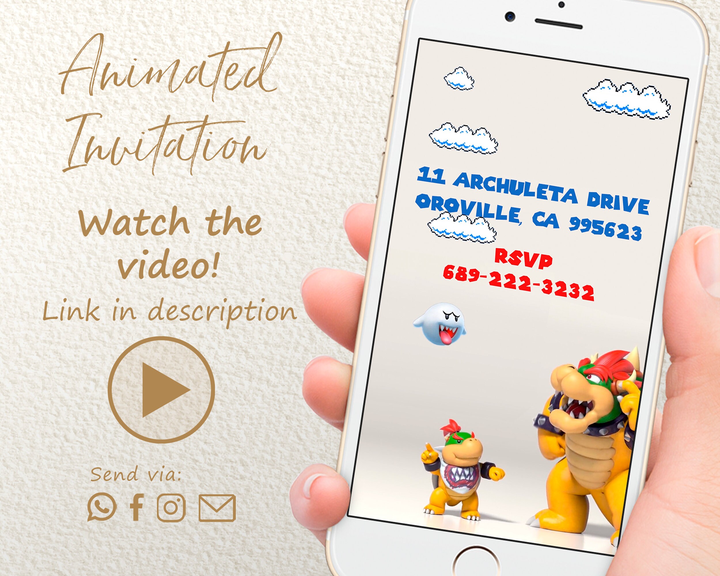 Super Mario Bros, Bowser Invite, Video Invitation, Super Mario Birthday ...
