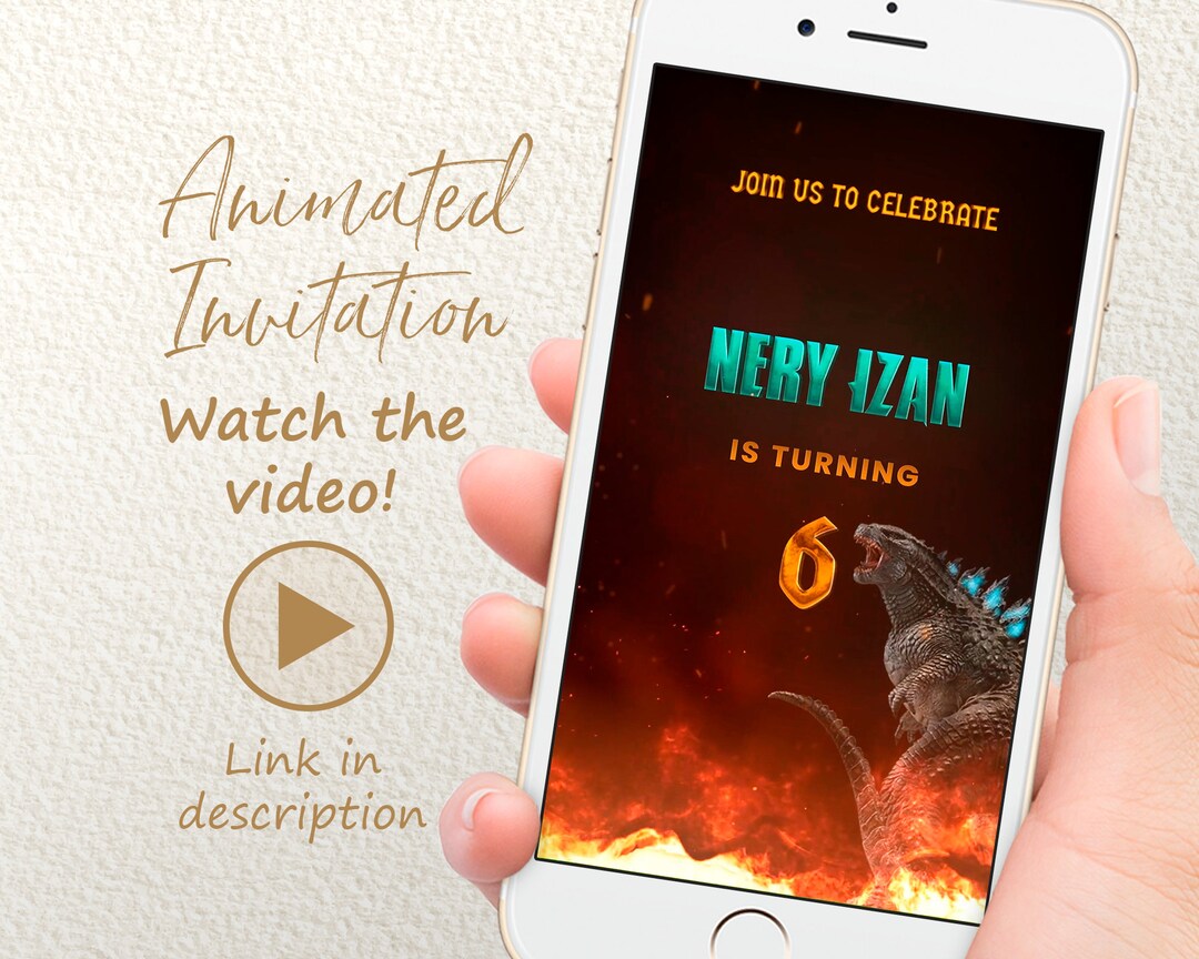Godzilla Video Invitation, Godzilla Digital Invitation, Godzilla ...