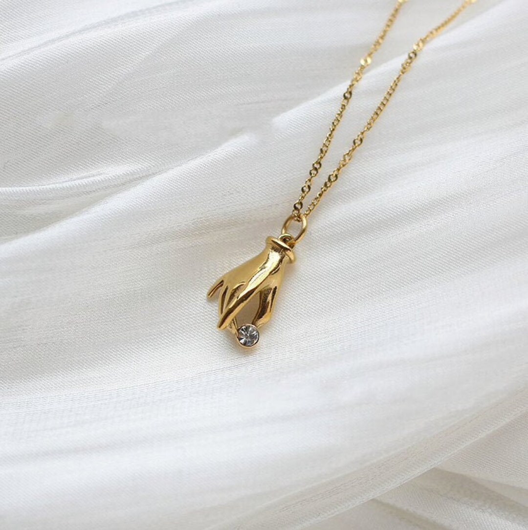Destiny Necklace Small Hand Holding a Zircon Diamond Set on - Etsy