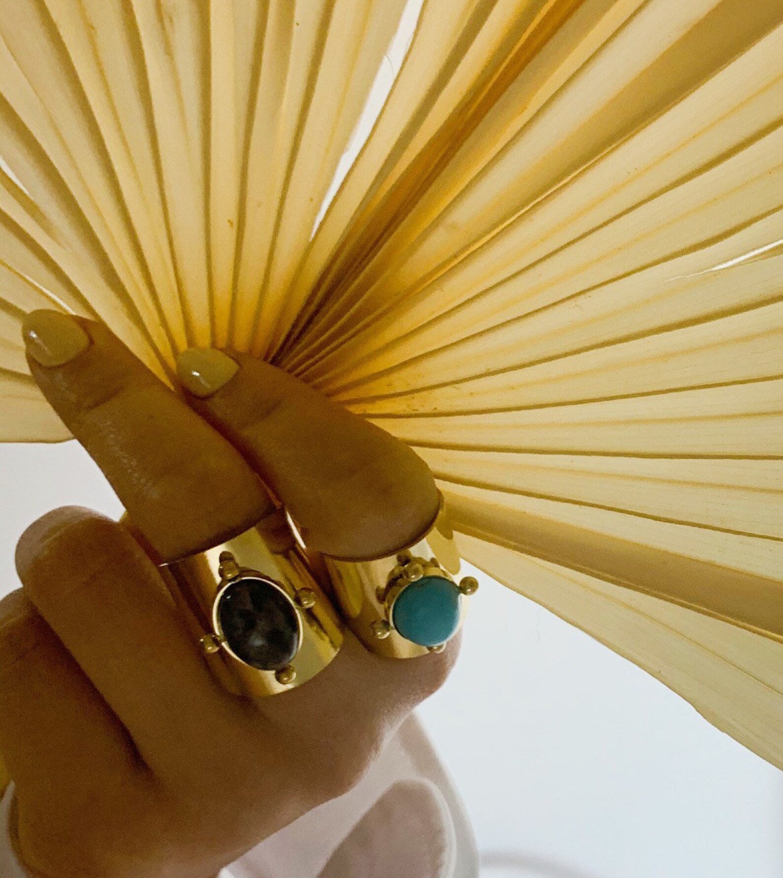 Wide Gold Semi Precious Stone Ring / Adjustable gold ring / | Etsy