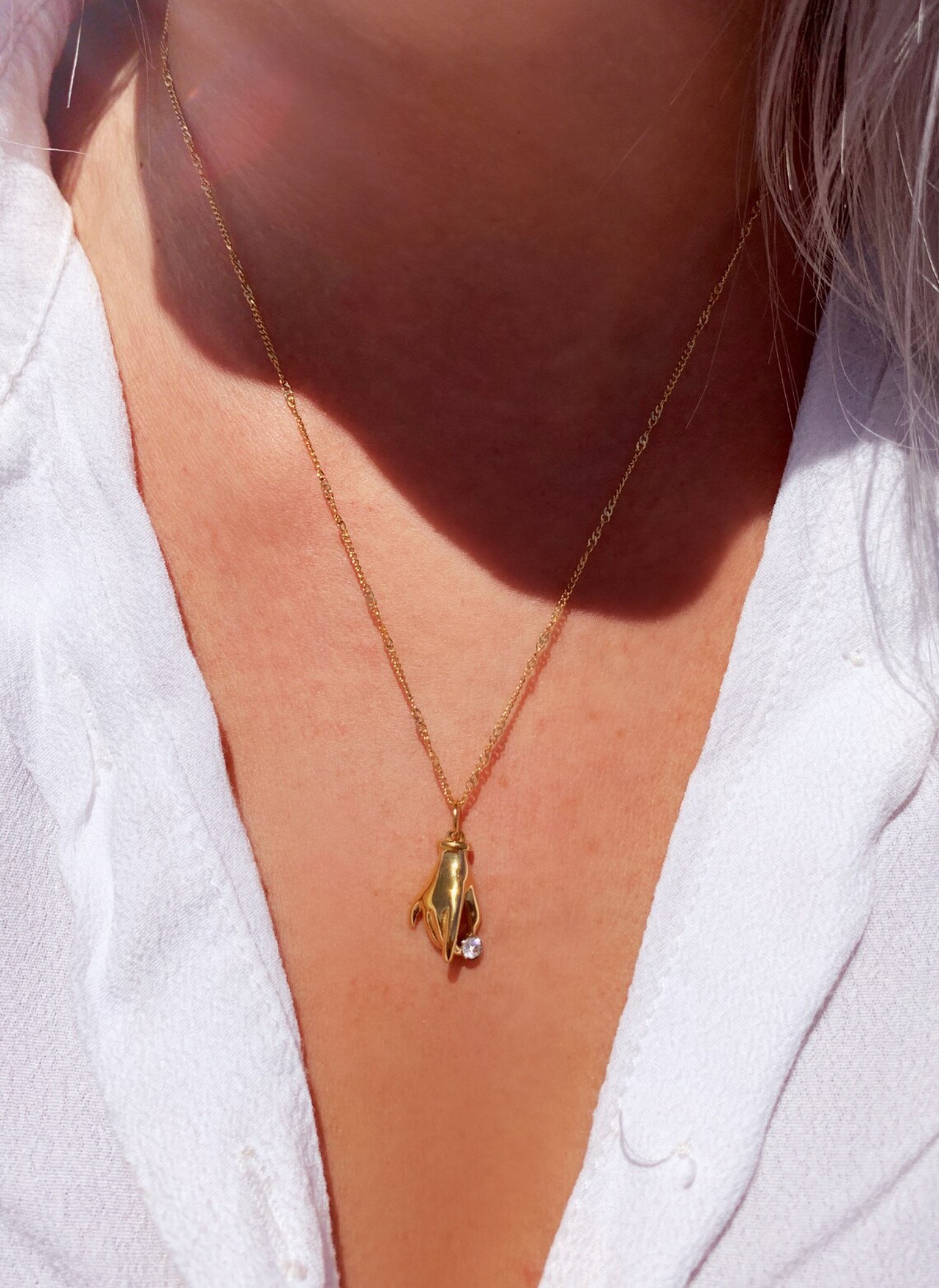 Destiny Necklace Small Hand Holding a Zircon Diamond Set on | Etsy