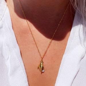 Destiny Necklace Small Hand Holding a Zircon Diamond Set on - Etsy