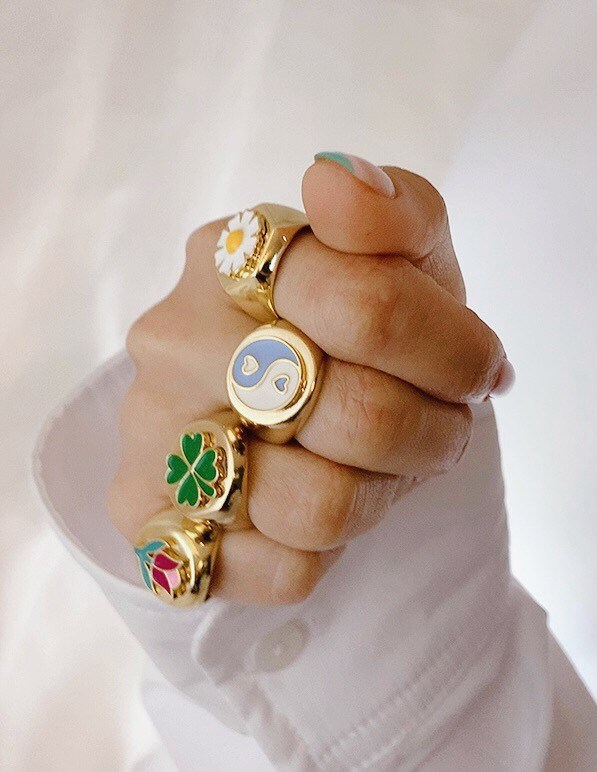 New Y2k Gold Metal Rings Cute Vintage Chunky Daisy Tulip | Etsy