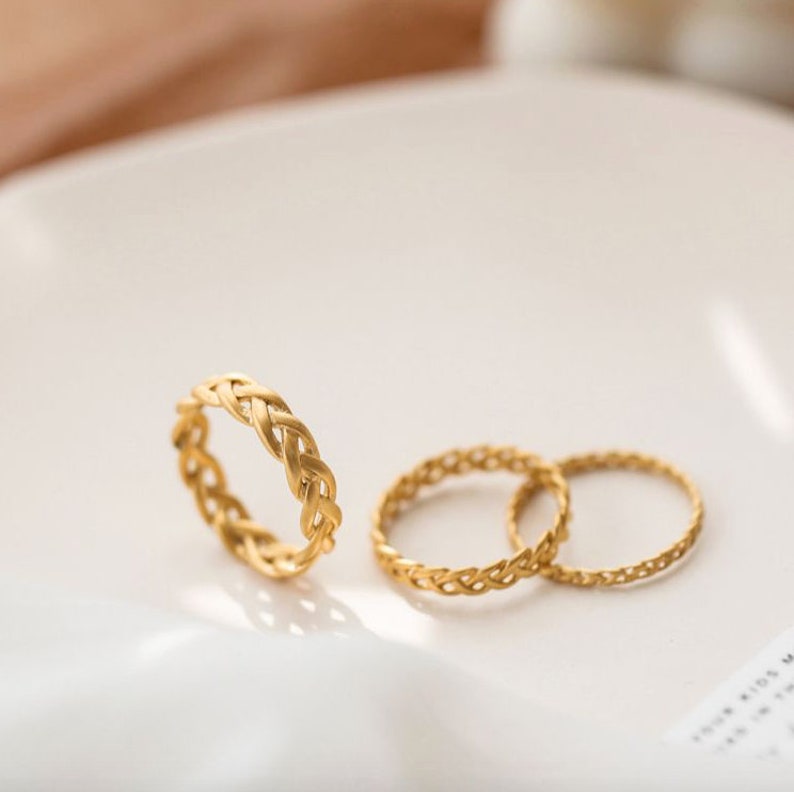 Gold Braided Ring 18k Gold Plated Stacking Ring Gold Band | Etsy