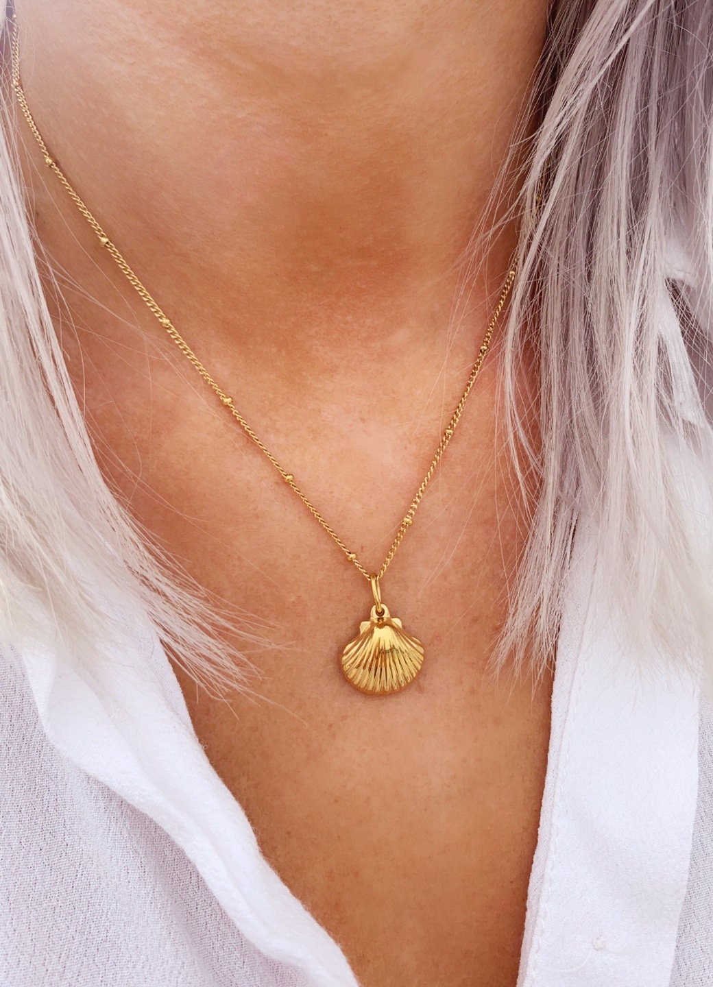 18k Gold Plated Dainty Shell Necklace Delicate Shell | Etsy