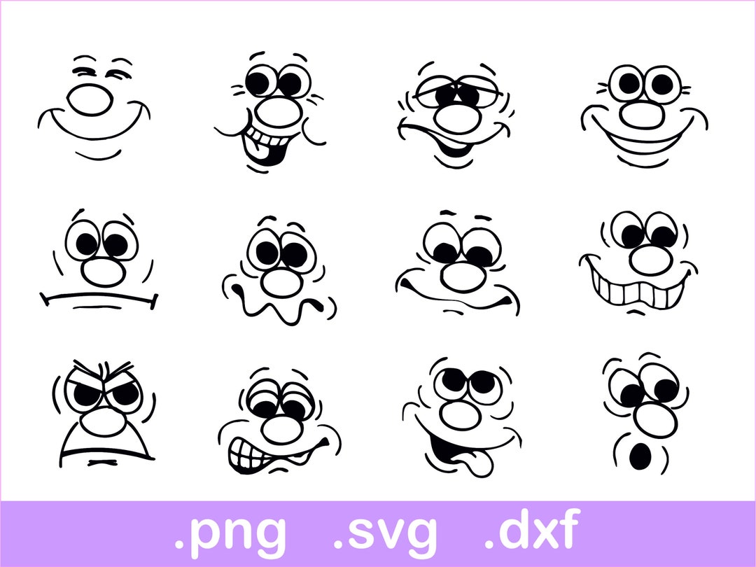12 Cartoon Faces Clipart Collection, Cartoon Faces SVG Bundle, Kawaii ...