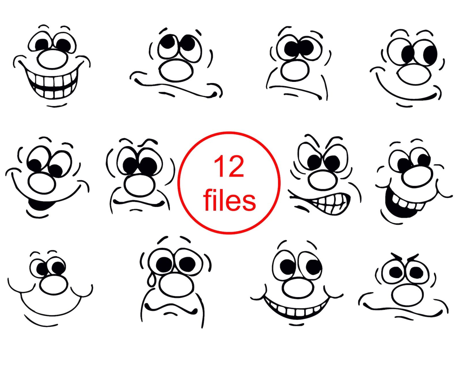12 Cartoon Faces Clipart Collection Cartoon Faces SVG Bundle - Etsy