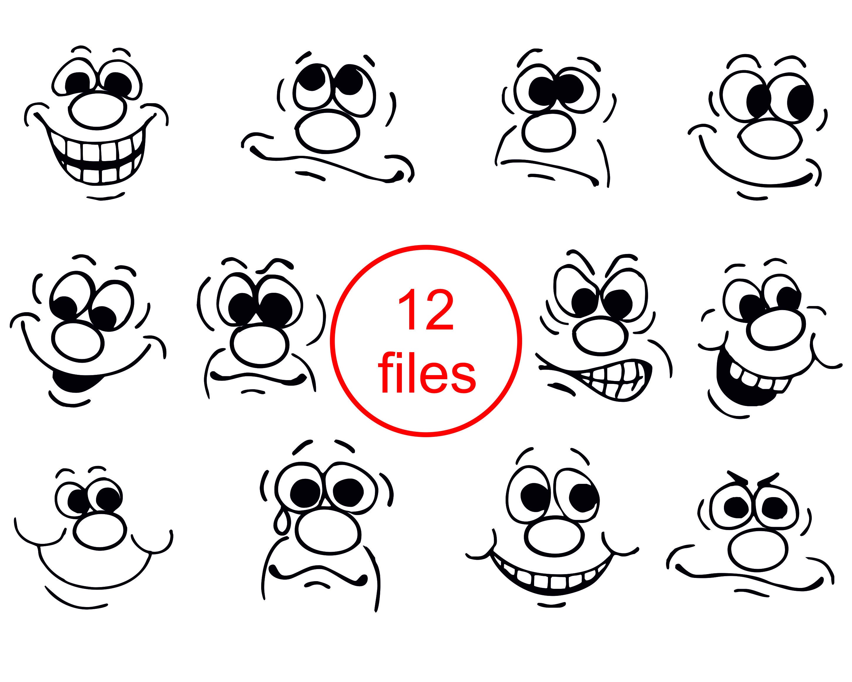 12 Cartoon Faces Clipart Collection Cartoon Faces SVG Bundle - Etsy