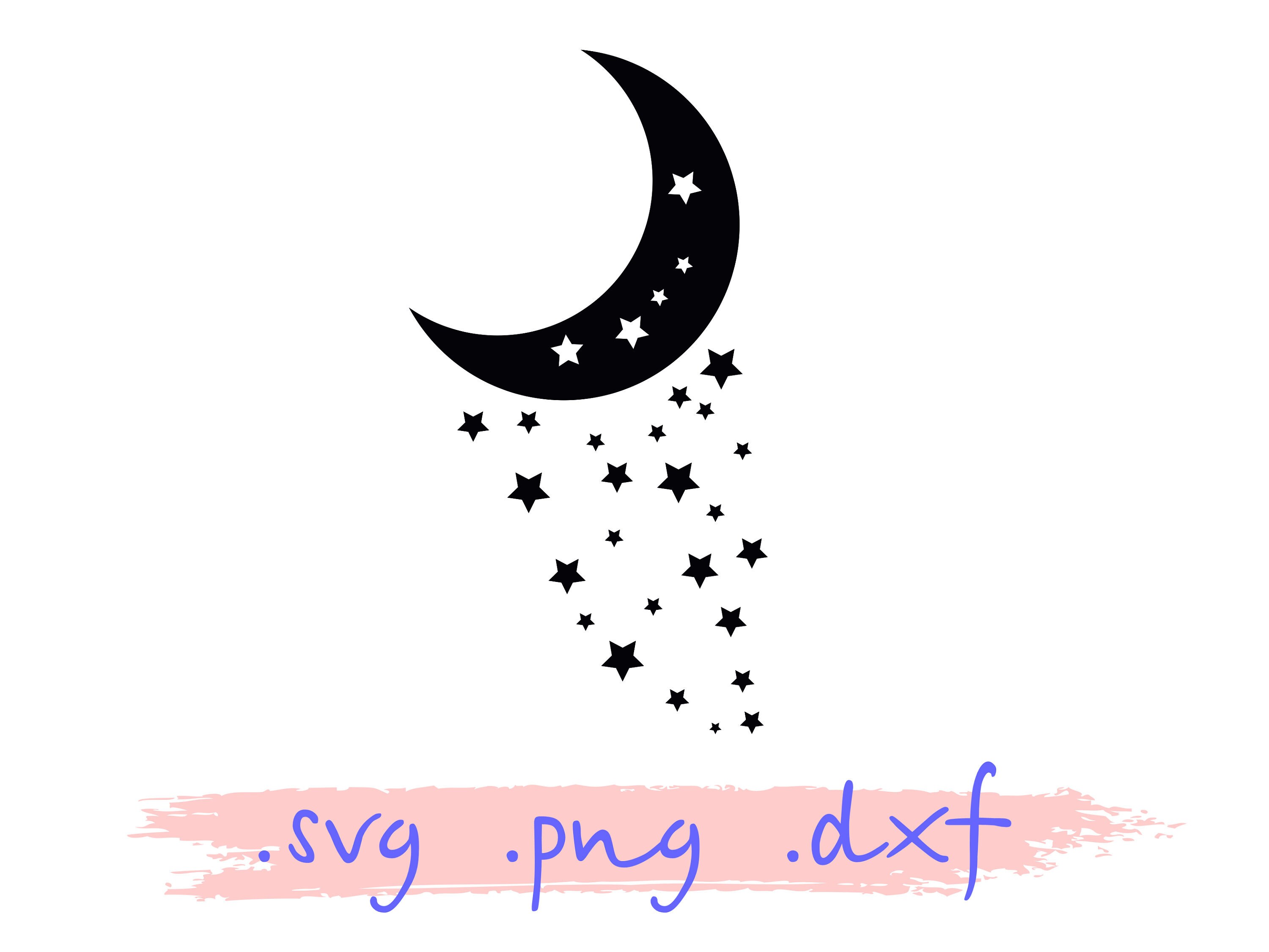 Moon and Stars SVG PNG Crescent Moon Starry NightClipart | Etsy
