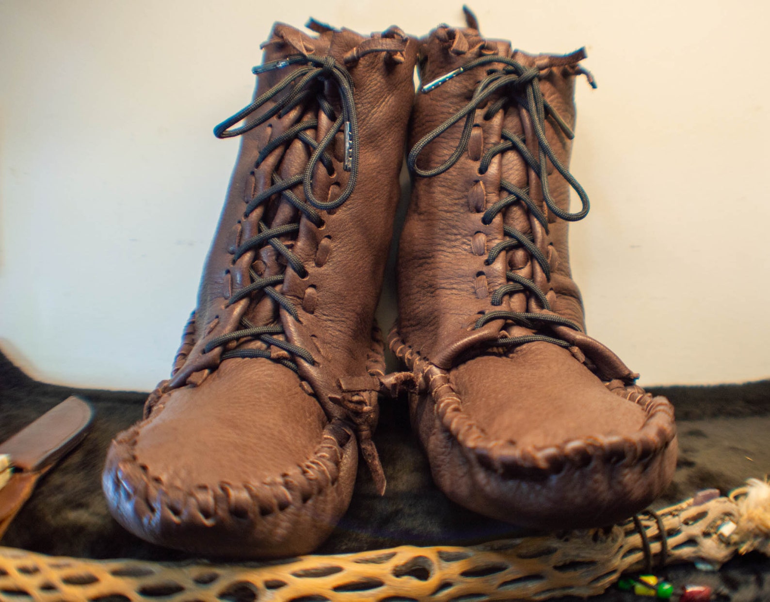 Handmade Leather Moccasin Boots - Elkskin Buckskin Hunting Boots Hiking ...