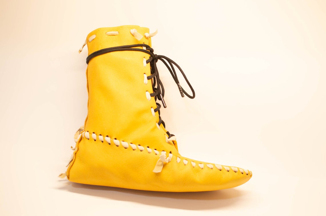Handmade Buffalo Hide Moccasin Boots – Leather Laced, Hiking ...