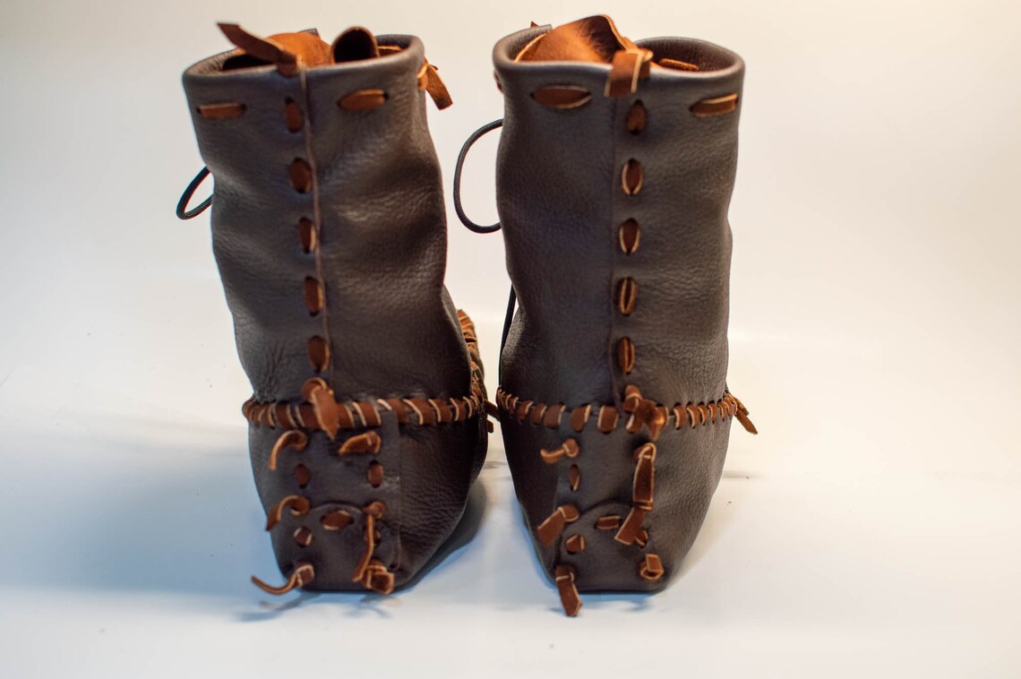 Handmade Buffalo Hide Moccasin Boots – Leather Laced, Hiking ...