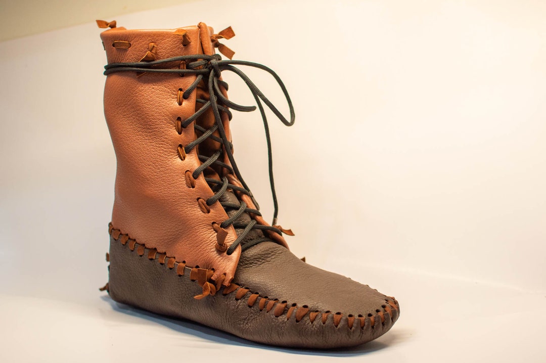 Handmade Buffalo Hide Moccasin Boots – Leather Laced, Hiking ...